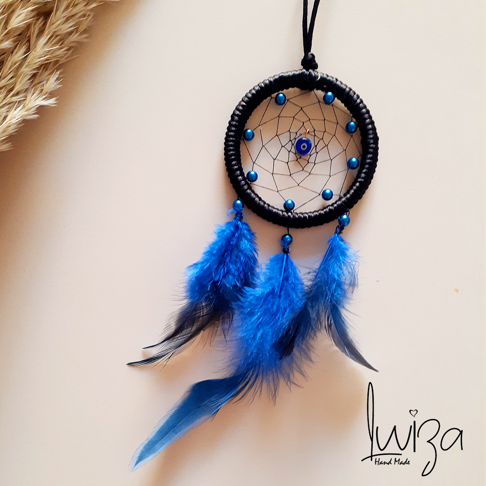 Dreamcatcher noir et bleu avec œil - Lwiza Hand Made