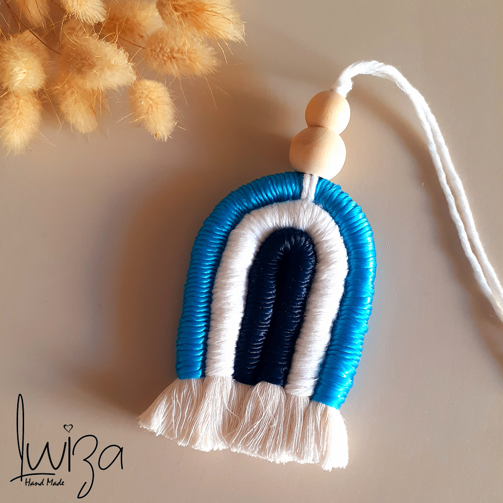 Arc en ciel macramé en bleu et blanc - Lwiza Hand Made