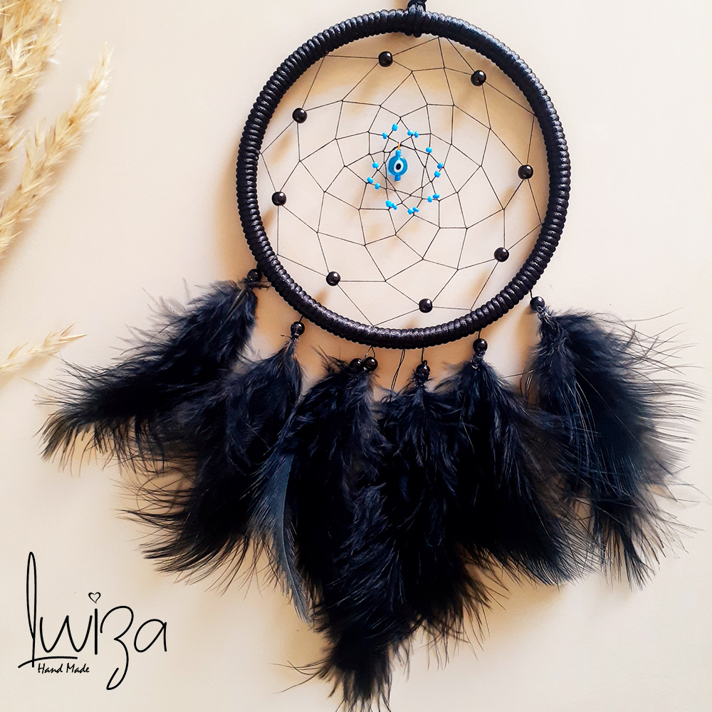 Dreamcatcher noir Avec Un Pendentif oeil – Diamètre 12 Cm - Lwiza Hand Made