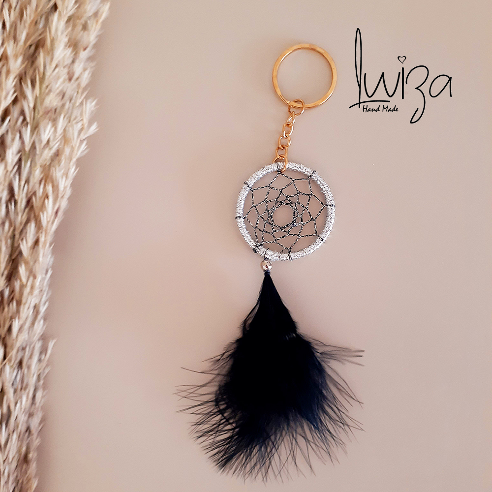 Porte Clé Dreamcatcher Noir Et argent - Lwiza Hand Made