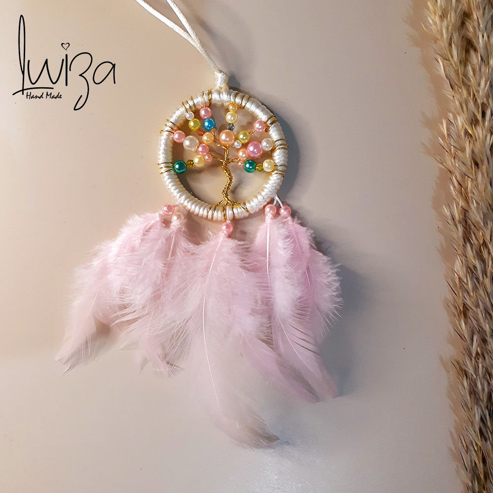 Dreamcatcher Arbre De Vie – Diamètre : 6 Cm : Plumes roses - Lwiza Hand ...