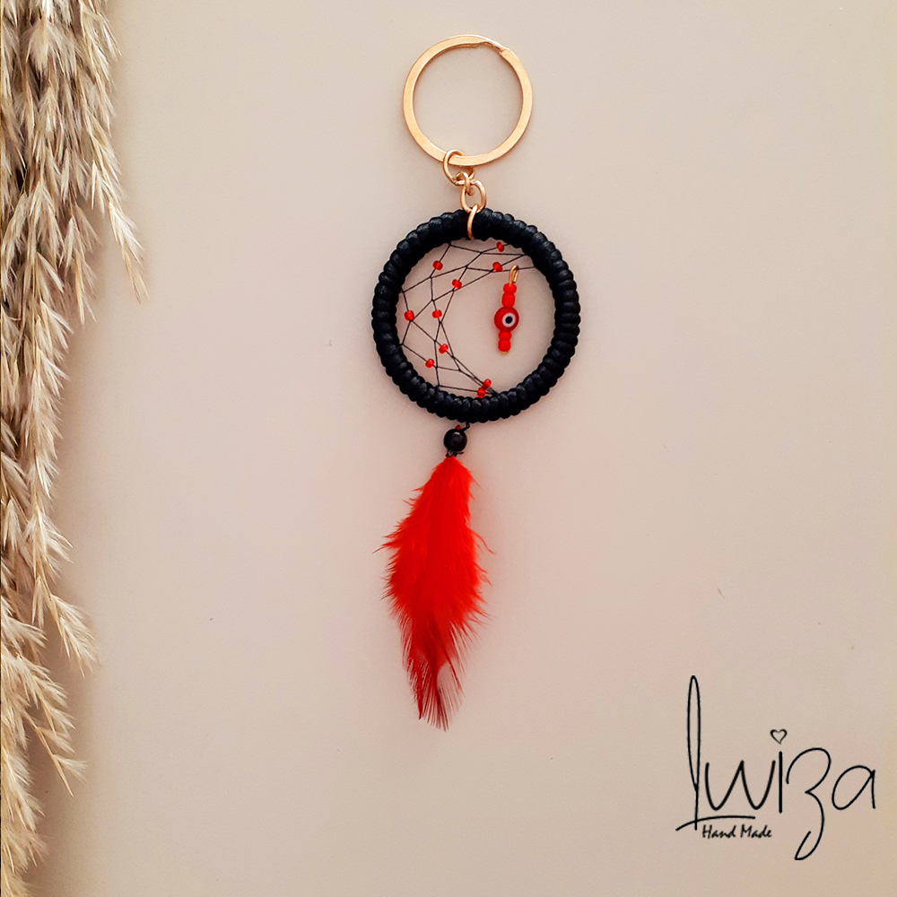 Porte Clé Dreamcatcher Noir Et Rouge avec œil - Lwiza Hand Made