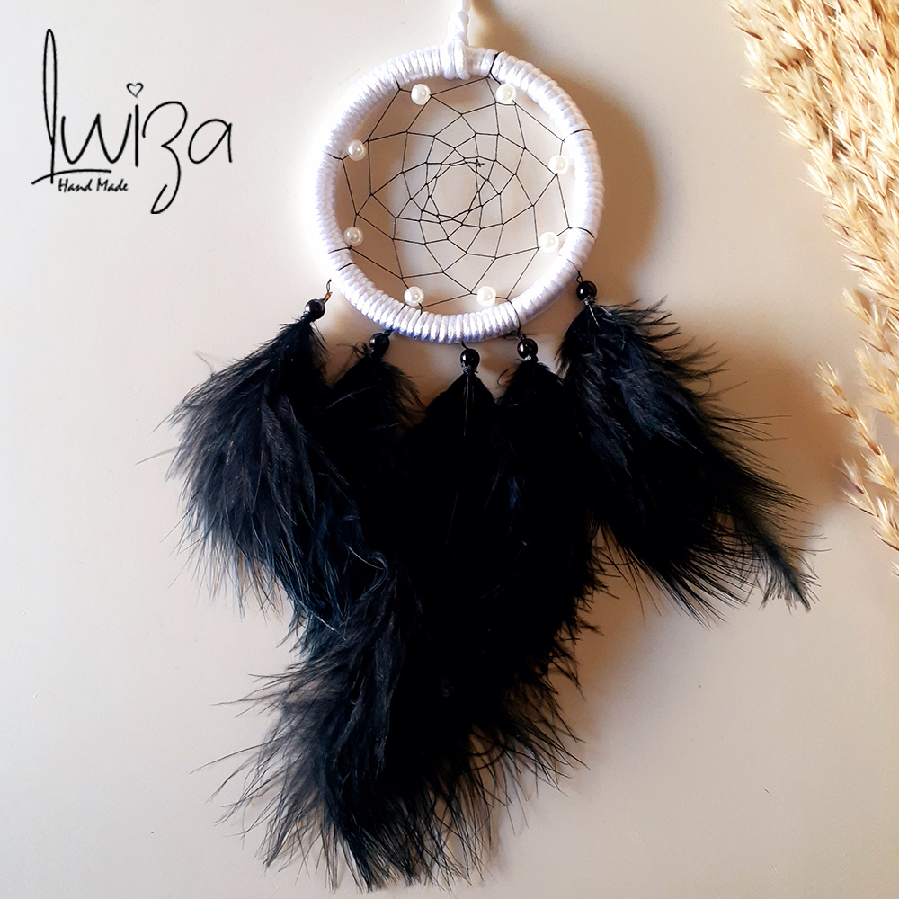 Dreamcatcher Avec Plumes Noirs - diamètre 8.5cm - Lwiza Hand Made